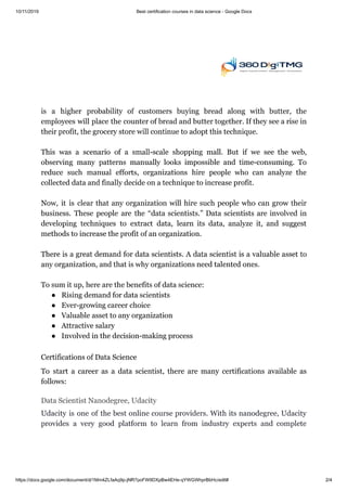 certification courses in data science | PDF