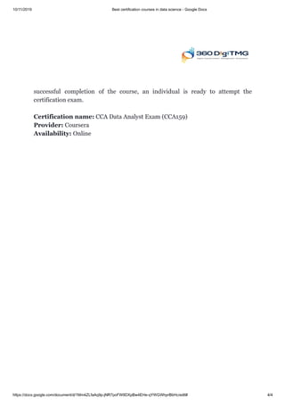 certification courses in data science | PDF