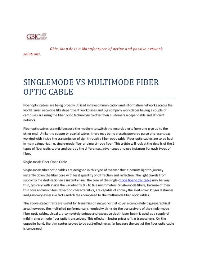 SINGLEMODE VS MULTIMODE FIBER OPTIC CABLE | PDF