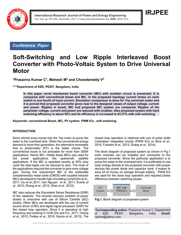 Soft-Switching and Low Ripple Interleaved Boost Converter with Photo-Voltaic System to Drive ...