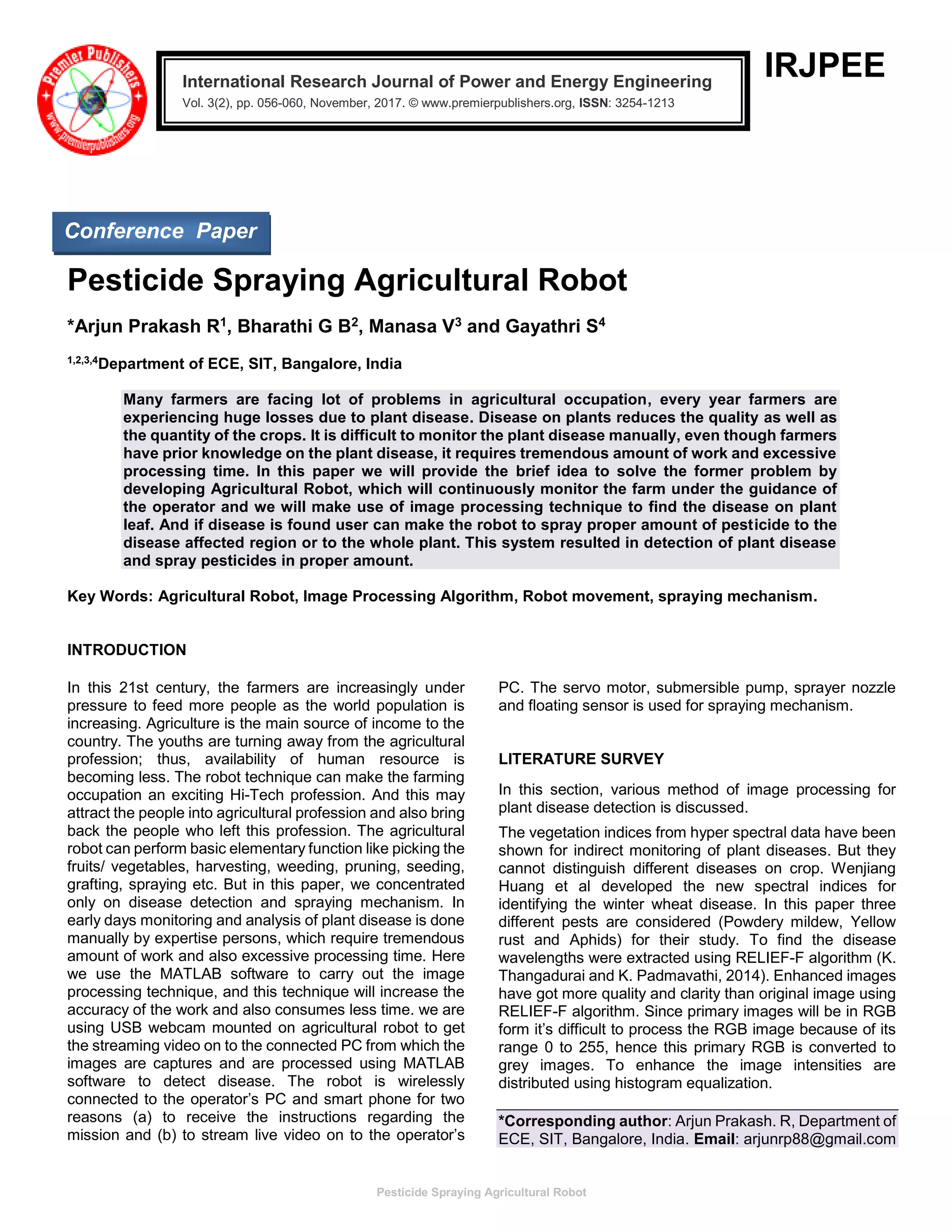 Pesticide Spraying Agricultural Robot | PDF