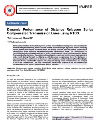 Dynamic Performance of Distance Relayson Series Compensated Transmission Lines using RTDS | PDF