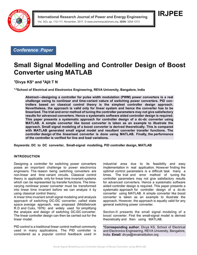 Small Signal Modelling And Controller Design Of Boost Converter Using Matlab Pdf