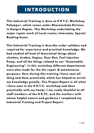 Industrial Training Report HRTC Workshop Palampur Pankush Chaudhary | PDF