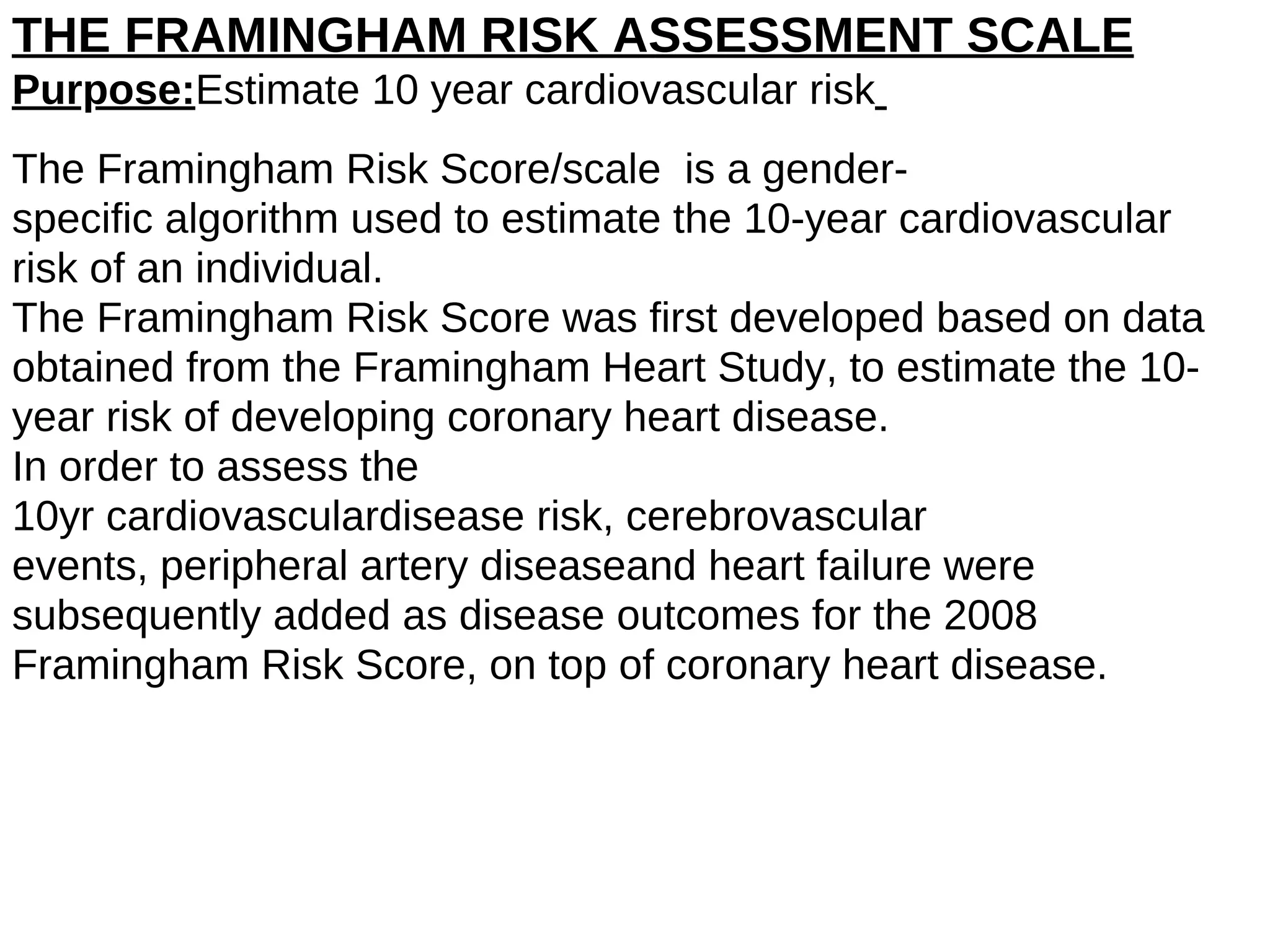 Framingham Risk Assessment Scale | PDF