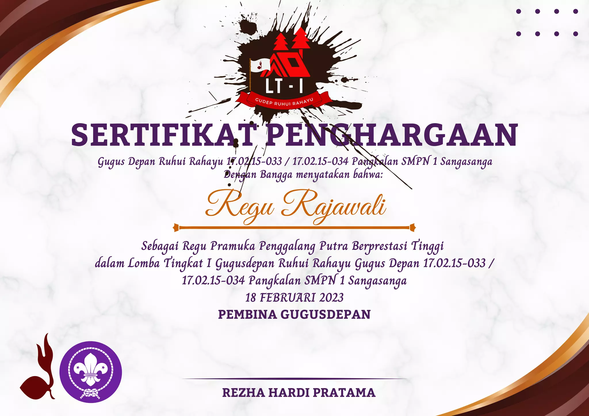 Contoh sertifikat pramuka | PDF