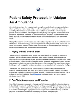 Patient Safety Protocols in Udaipur Air Ambulance | PDF