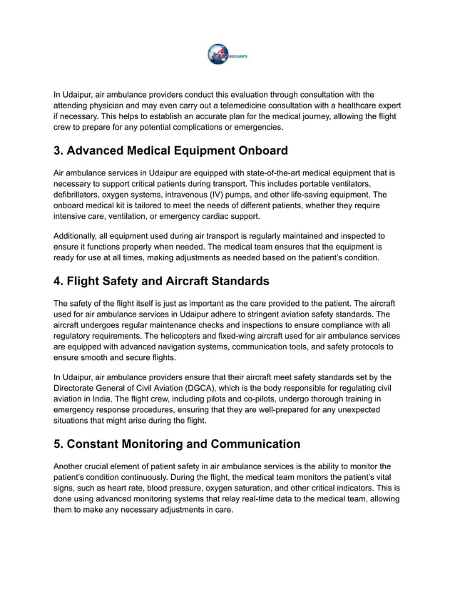 Patient Safety Protocols in Udaipur Air Ambulance | PDF