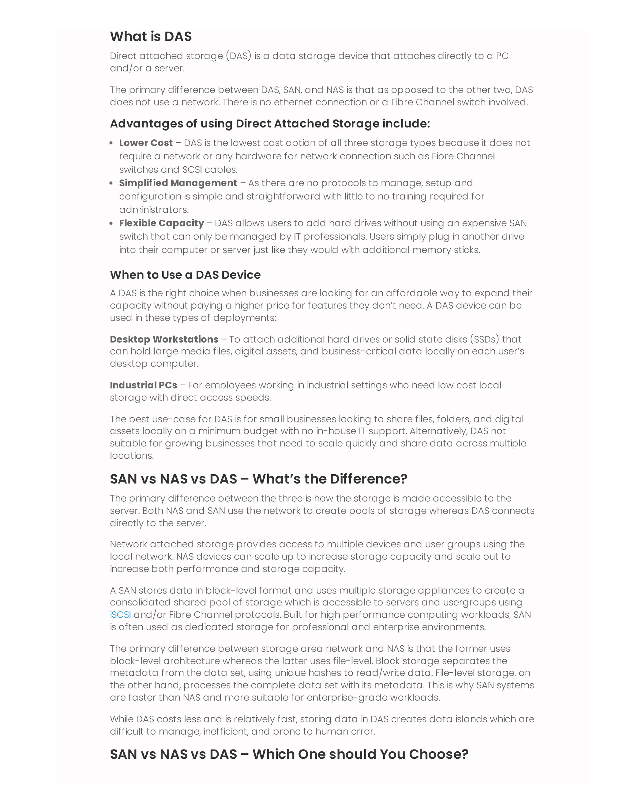 SAN vs NAS vs DAS: Decoding Data Storage Solutions | PDF