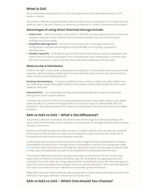 SAN vs NAS vs DAS: Decoding Data Storage Solutions | PDF