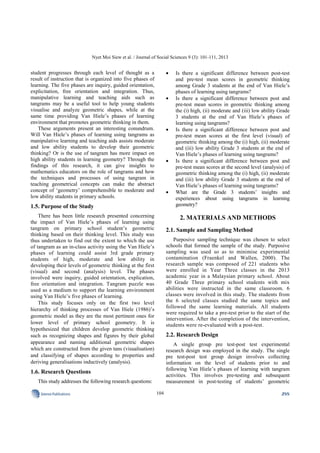 Facilitating Students' Geometric Thinking through Van Hiele's Phase Based Learning using Tangram ...