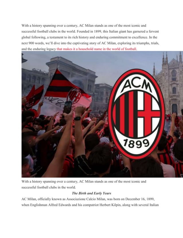 AC Milan: A Storied Legacy of Excellence | PDF
