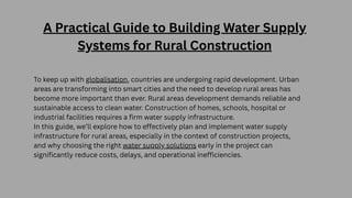 A Practical Guide to Building Water Supply Systems for Rural ...