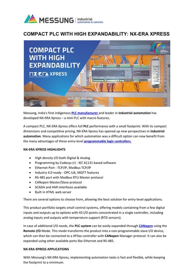 COMPACT PLC WITH HIGH EXPANDABILITY: NX-ERA XPRESS | PDF