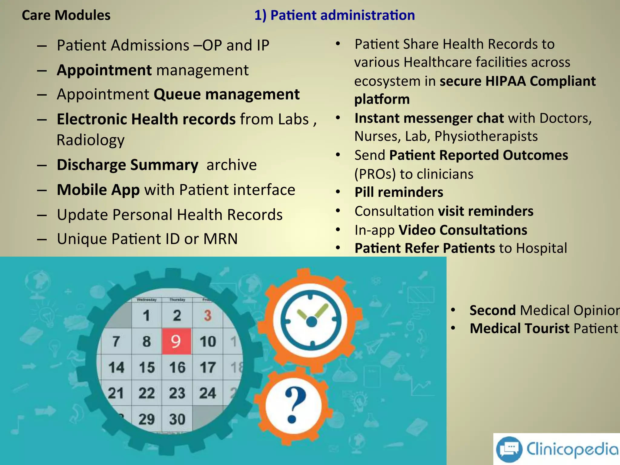 Clickck2Cliniic's Clinicopedia Hospital information Management system ...