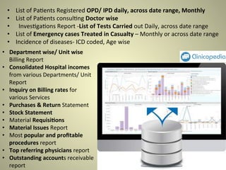Clickck2Cliniic's Clinicopedia Hospital information Management system ...