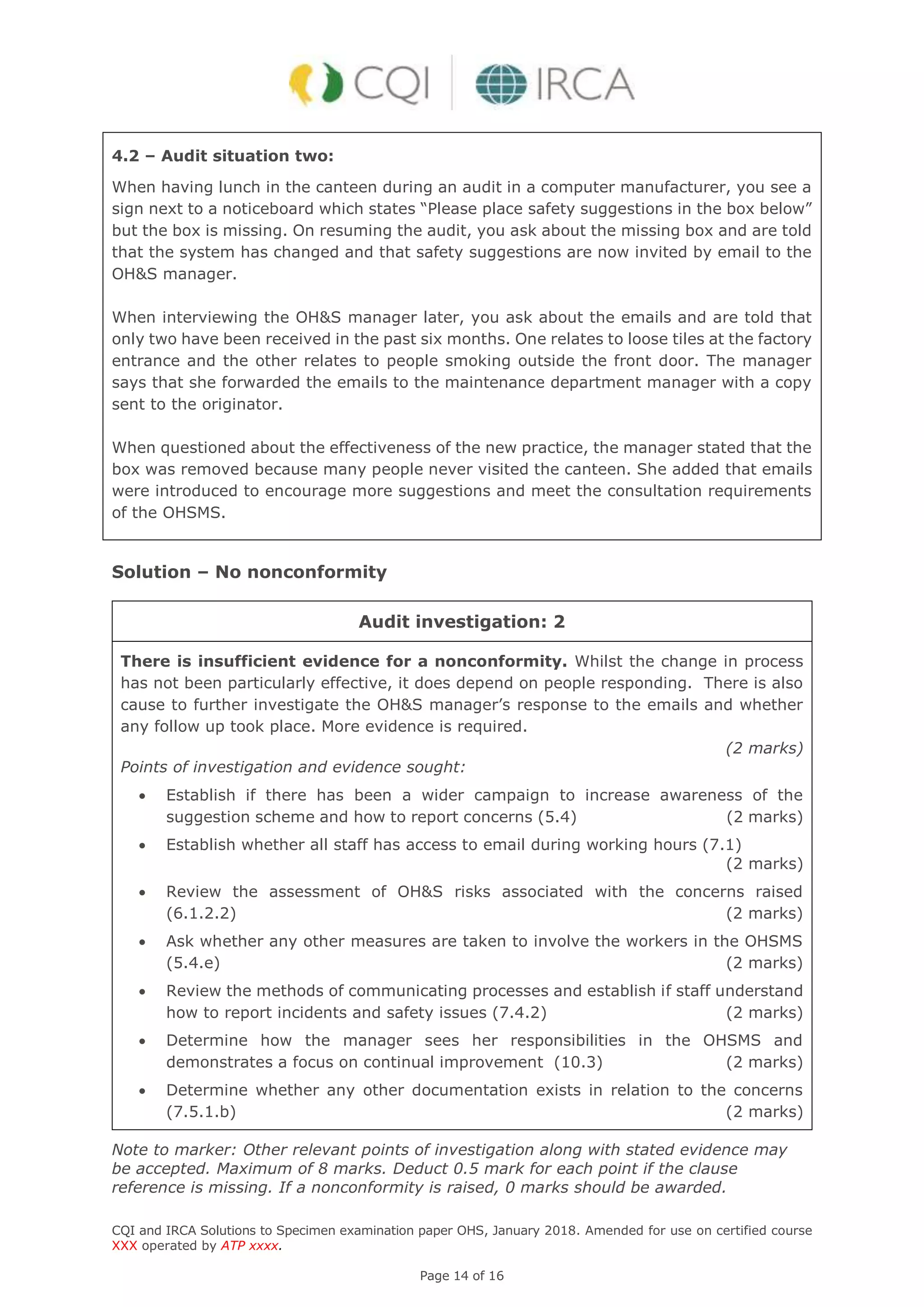 OHSMS exam solutions Jan2018 | PDF