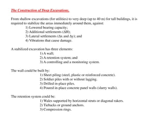 Braced cut excavations design and problems ppt | PDF