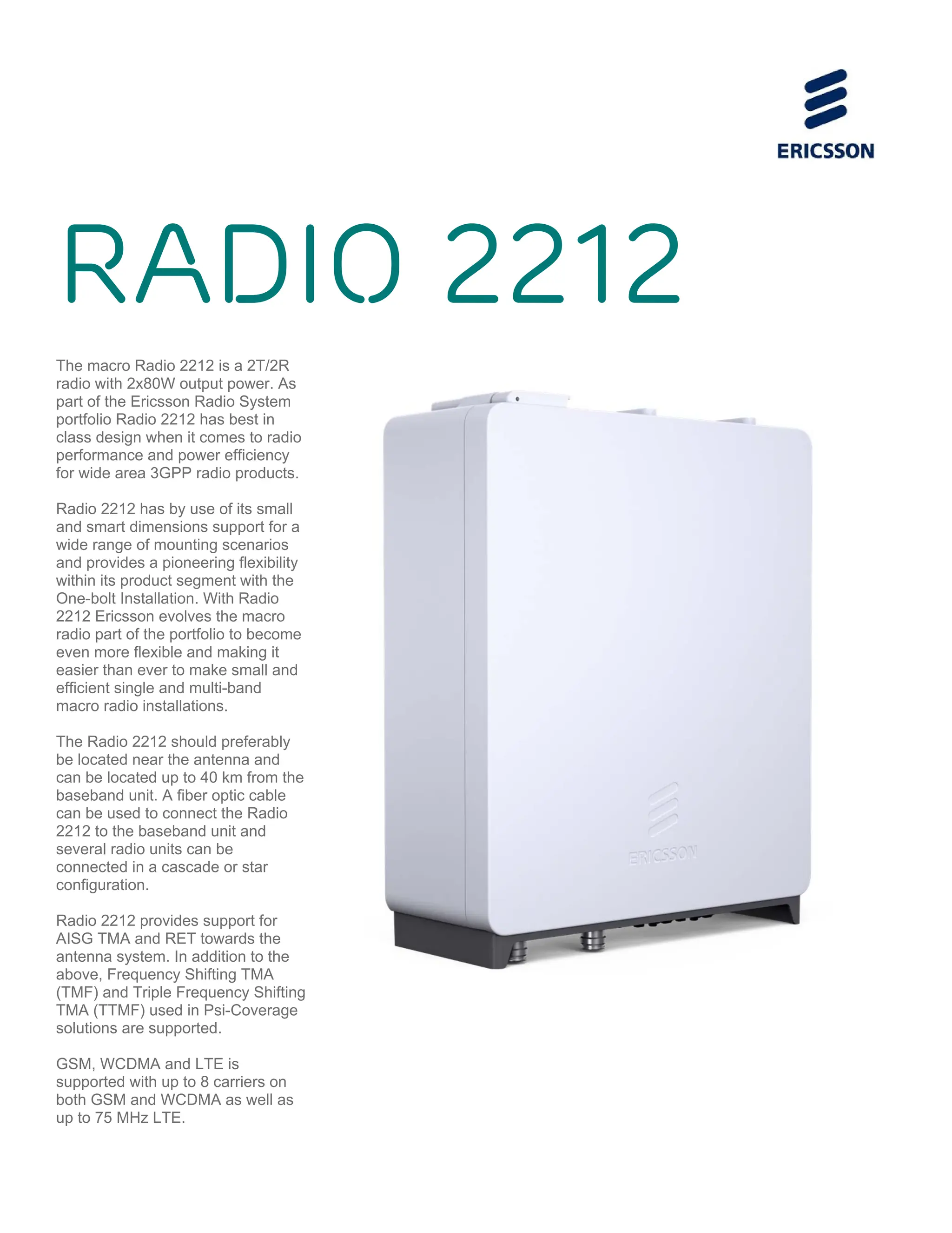 Radio_2212 ERS data sheet and specifications Ericsson | PDF