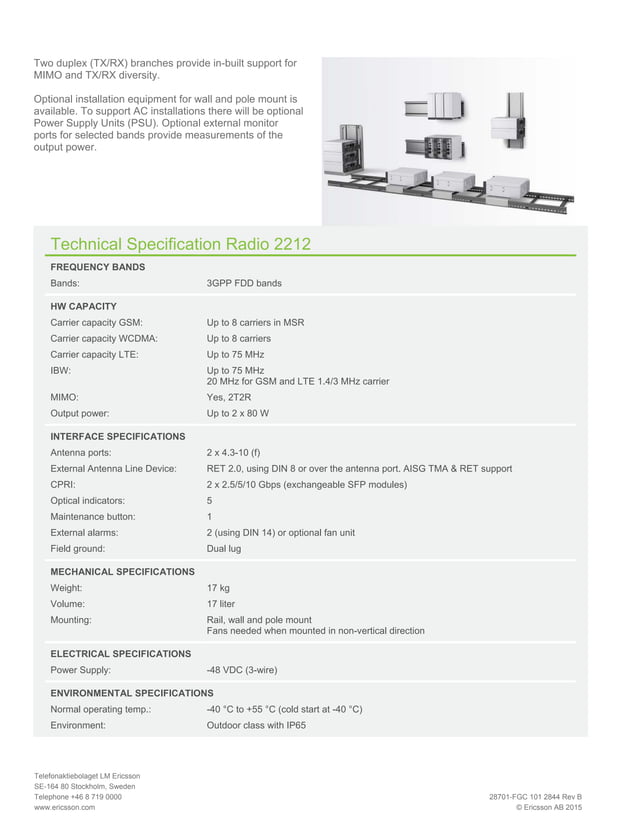 Radio_2212 ERS data sheet and specifications Ericsson | PDF