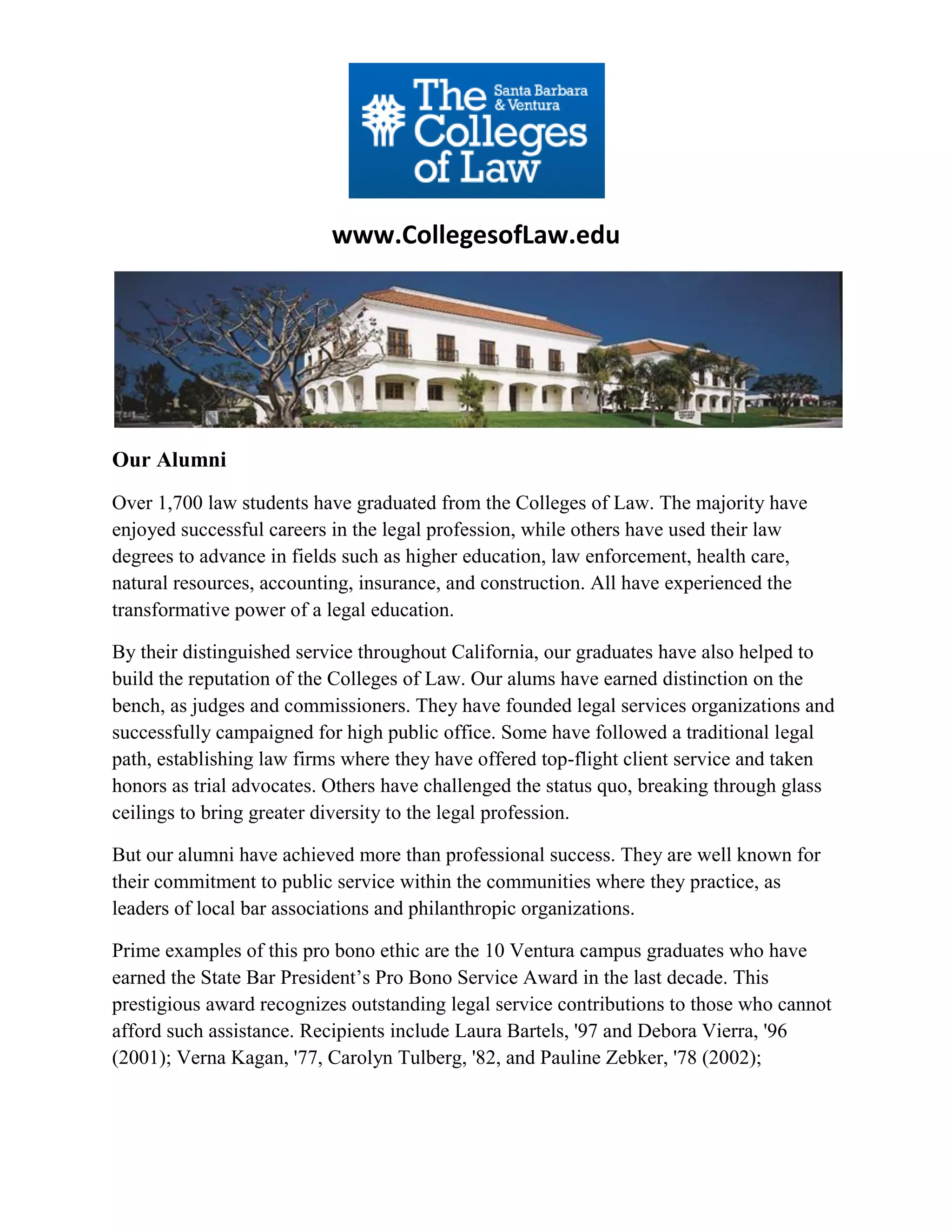 Alumni Of The Colleges Of Law In California | PDF