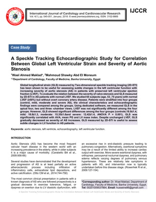 A Speckle Tracking Echocardiographic Study for Correlation Between ...