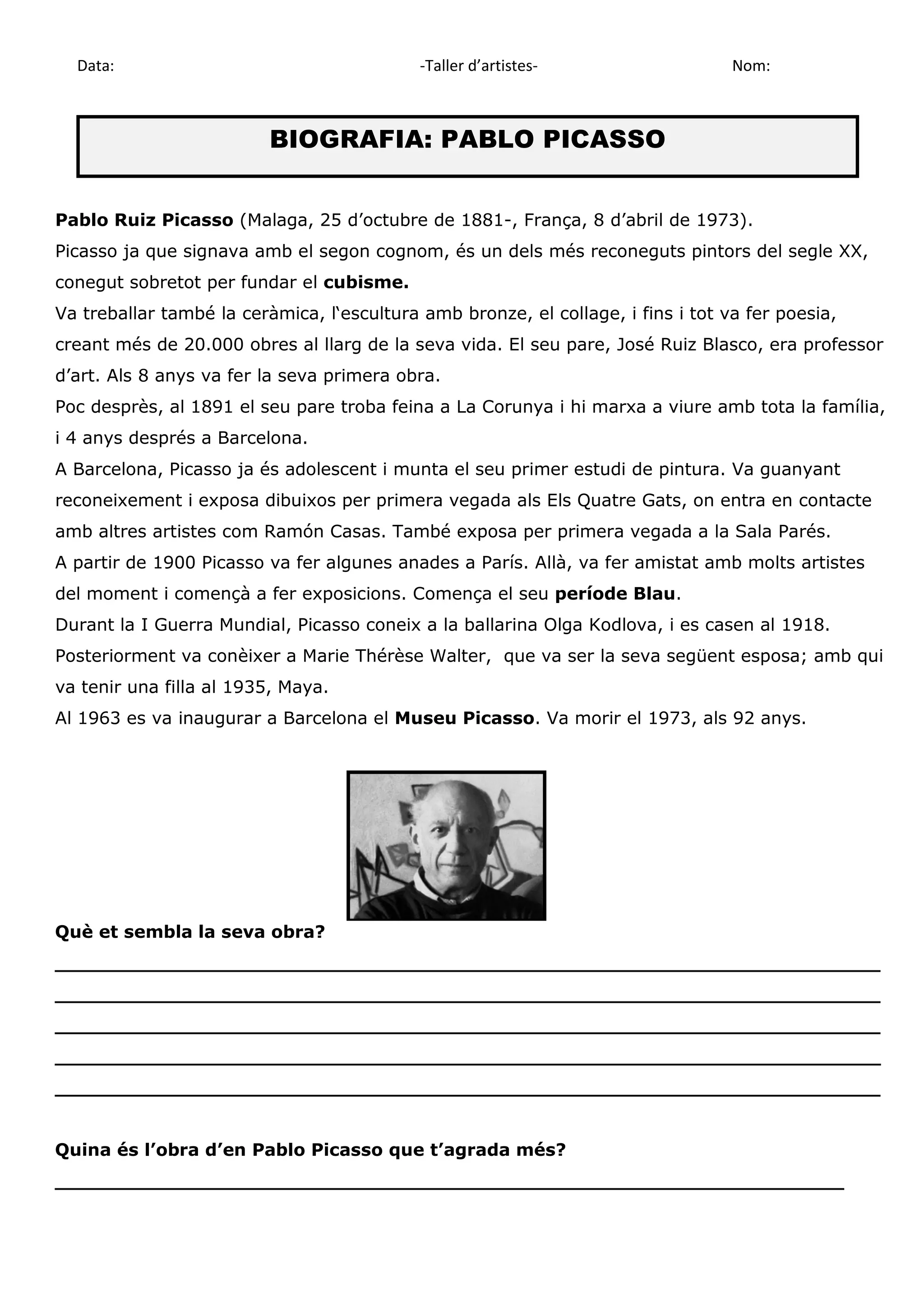 Pdf fitxa pablo picasso | PDF