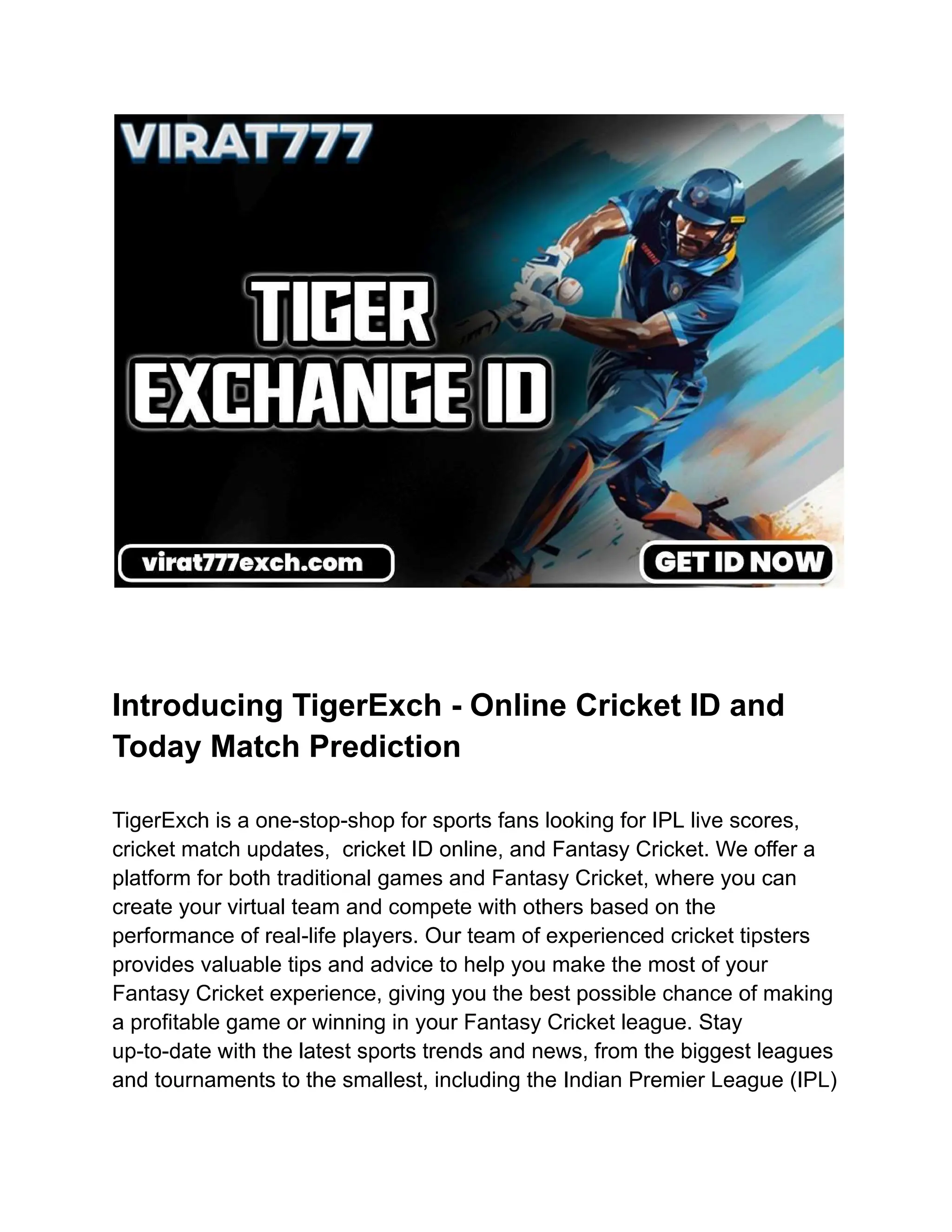 Tiger Exchange ID: Get Sports Betting & Cricket ID at Tiger Exchange | PDF