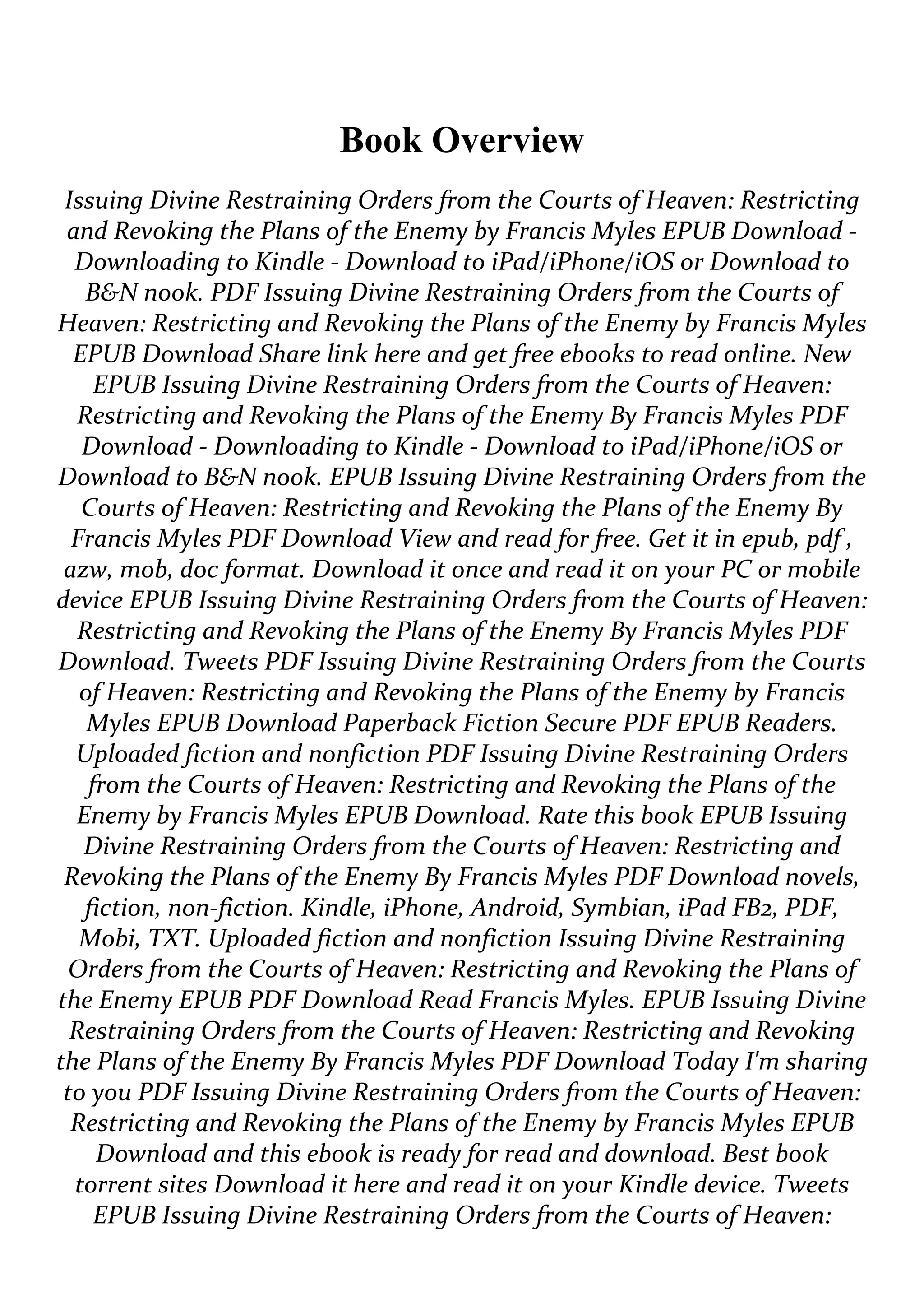(PDF) Free Issuing Divine Restraining Orders from the Courts of Heaven: Restricting and Revoking ...