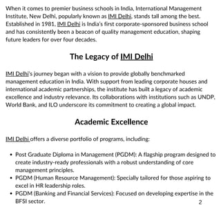 IMI Delhi (International Management Institute Delhi) | PDF