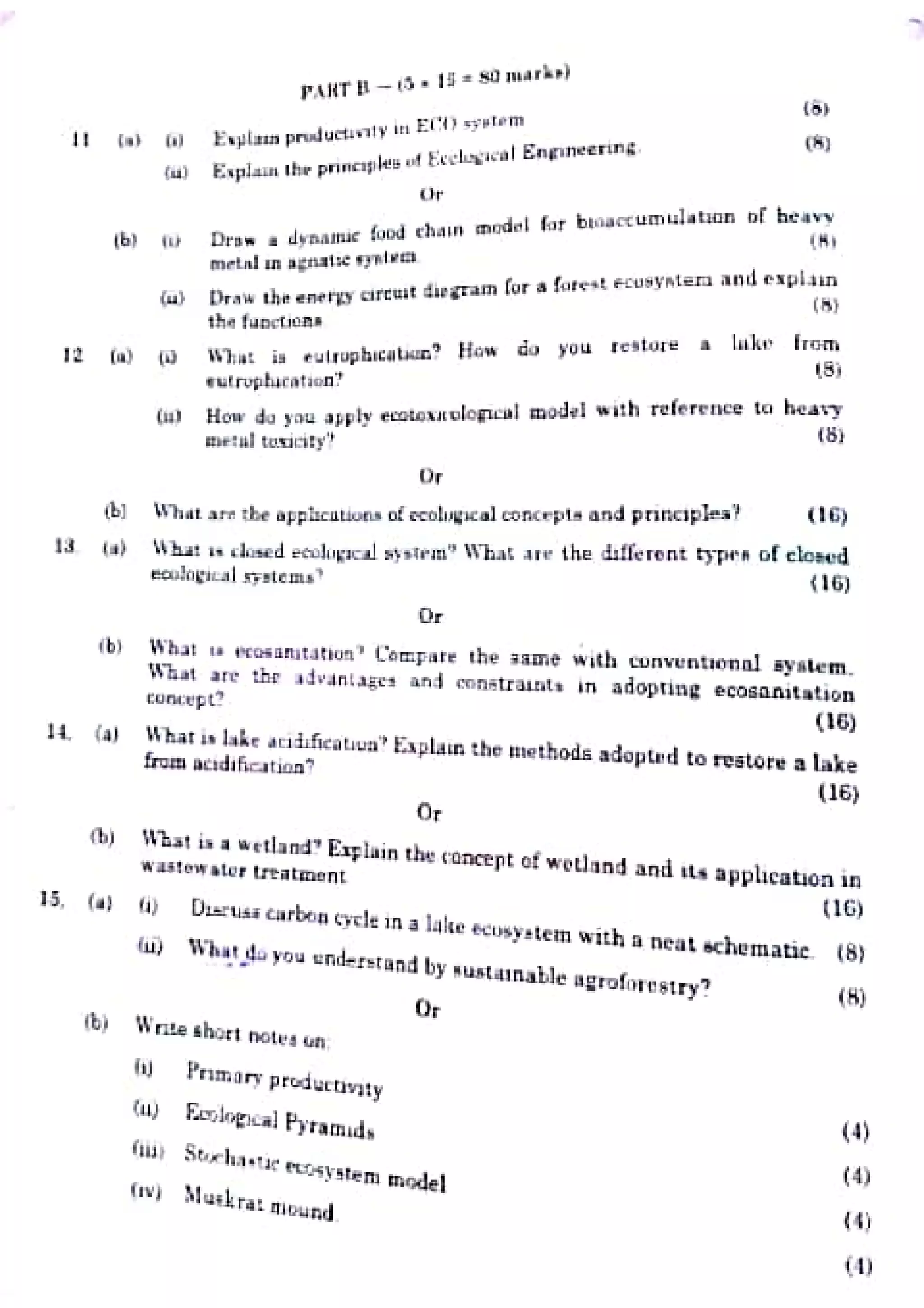 EV5001-Ecological Engineering-previous year question paper | PDF