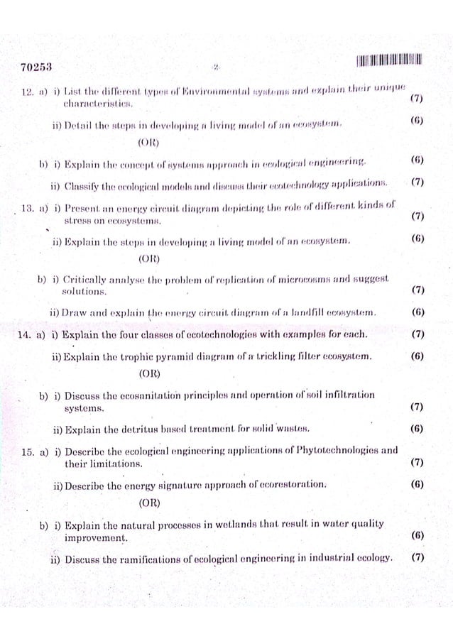 EV5001-Ecological Engineering-previous year question paper | PDF