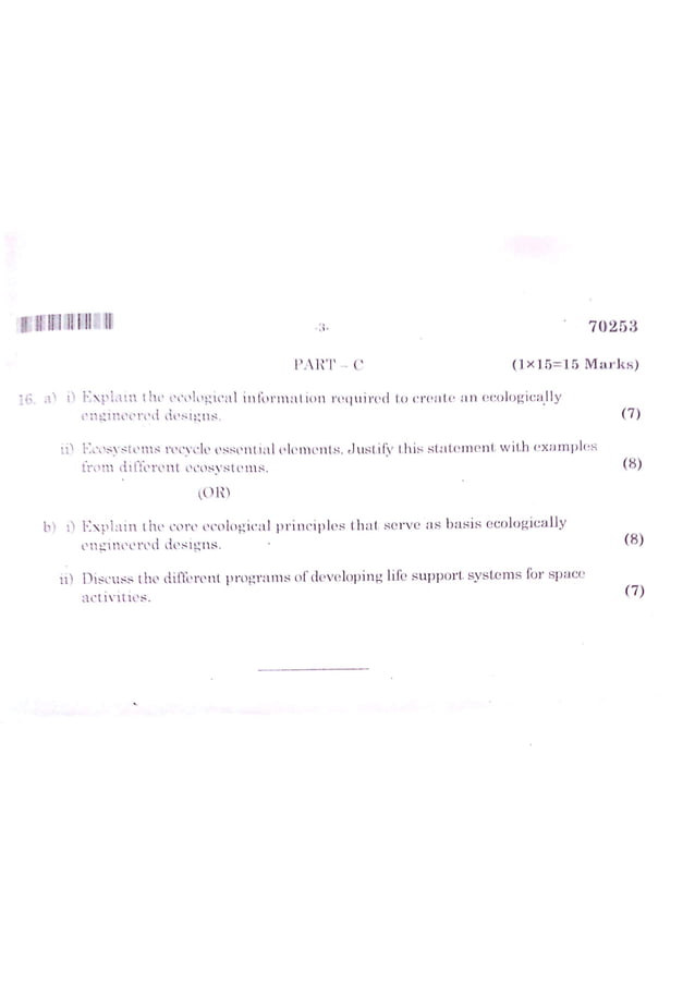 EV5001-Ecological Engineering-previous year question paper | PDF