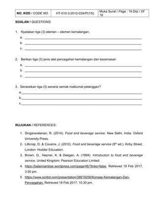 KERTAS PENERANGAN: PROSEDUR MENGENDALI KEMALANGAN TETAMU DI RESTORAN | PDF