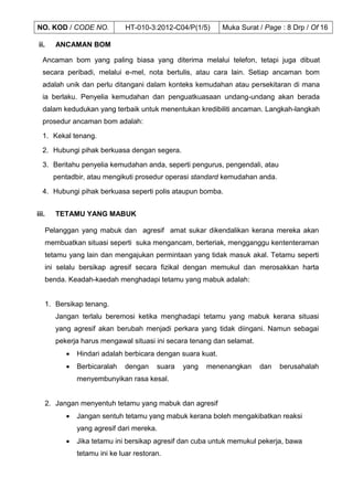 KERTAS PENERANGAN: PROSEDUR MENGENDALI KEMALANGAN TETAMU DI RESTORAN | PDF
