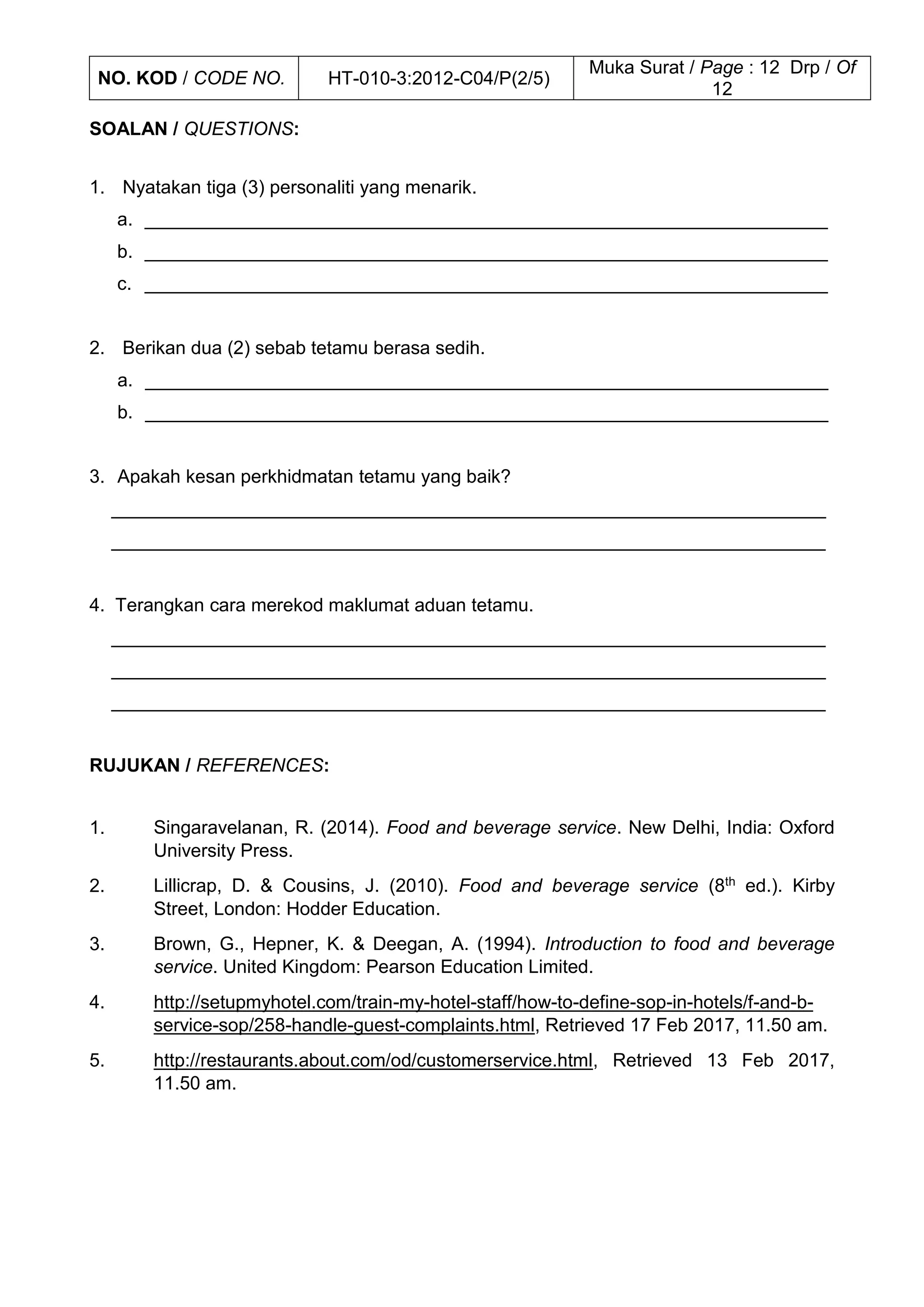 KERTAS PENERANGAN: PROSEDUR MENGENDALI ADUAN TETAMU | PDF