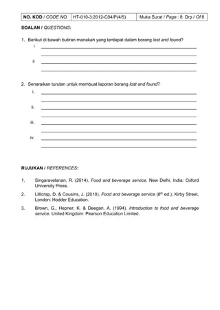 KERTAS PENERANGAN: PROSEDUR MENGENDALI LOST & FOUND DI RESTORAN | PDF