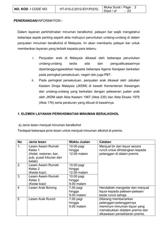 KERTAS PENERANGAN: LAYANAN PERKHIDMATAN MINUMAN BERALKOHOL | PDF