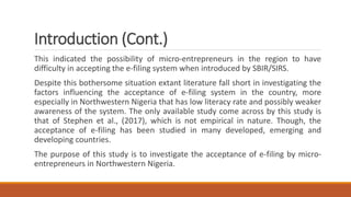 Acceptance of e-Filling by Micro-Entrepreneurs in Northwestern Nigeria ...