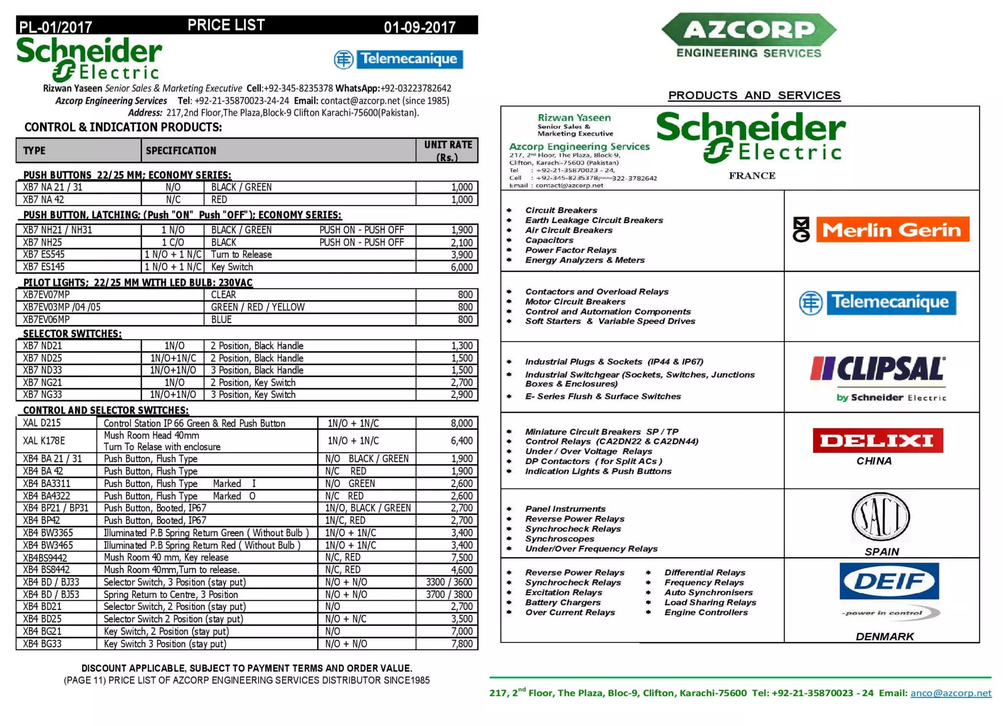 Price List-Azcorp Engineering Services Schneider Electric-Partner | PPT