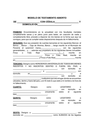 Modelo Y Ejemplos Del Testamento Testamento Cerrado Y Abierto | PDF