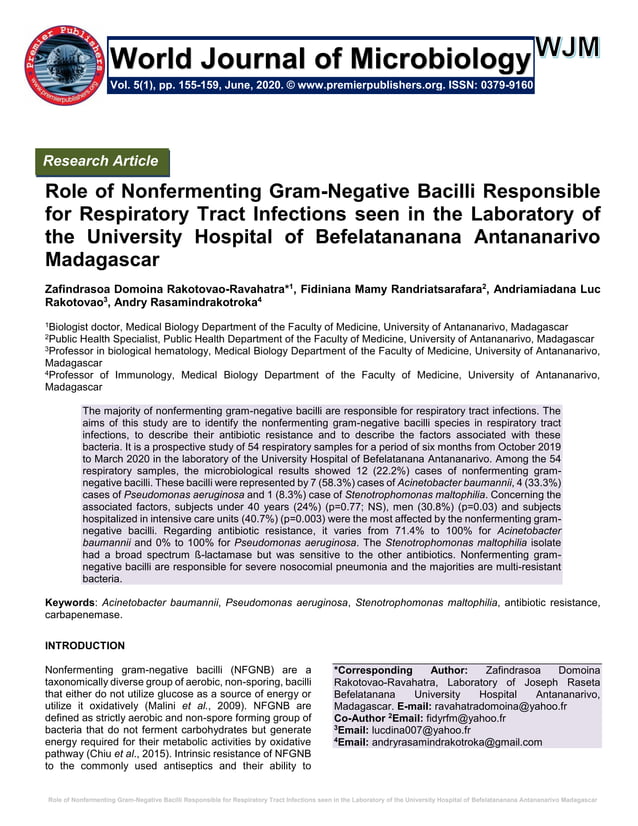 Role of Nonfermenting Gram-Negative Bacilli Responsible for Respiratory ...