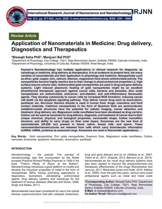 Application of Nanomaterials in Medicine: Drug delivery, Diagnostics ...