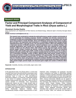 Factor and Principal Component Analyses of Component of Yield and Morphological Traits in Rice ...