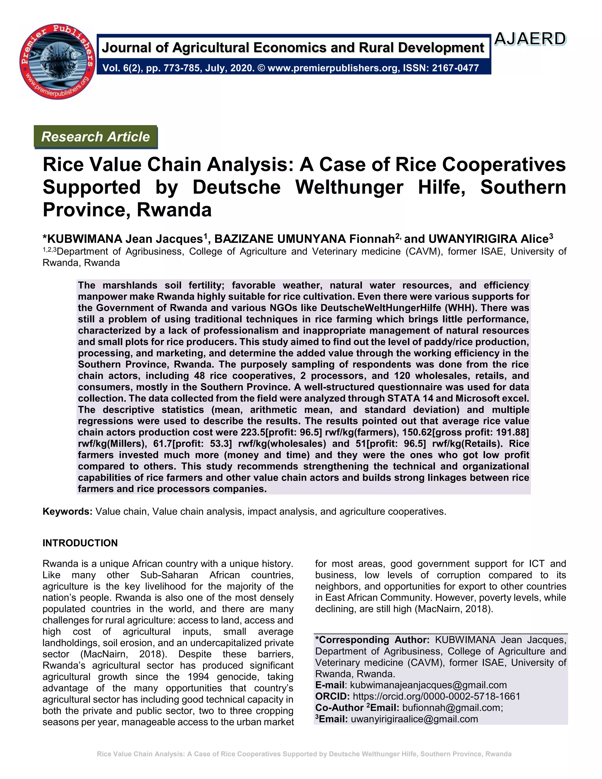 Rice Value Chain Analysis: A Case of Rice Cooperatives Supported by ...