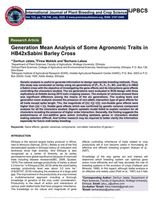 Generation Mean Analysis of Some Agronomic Traits in HB42xSabini Barley Cross | PDF