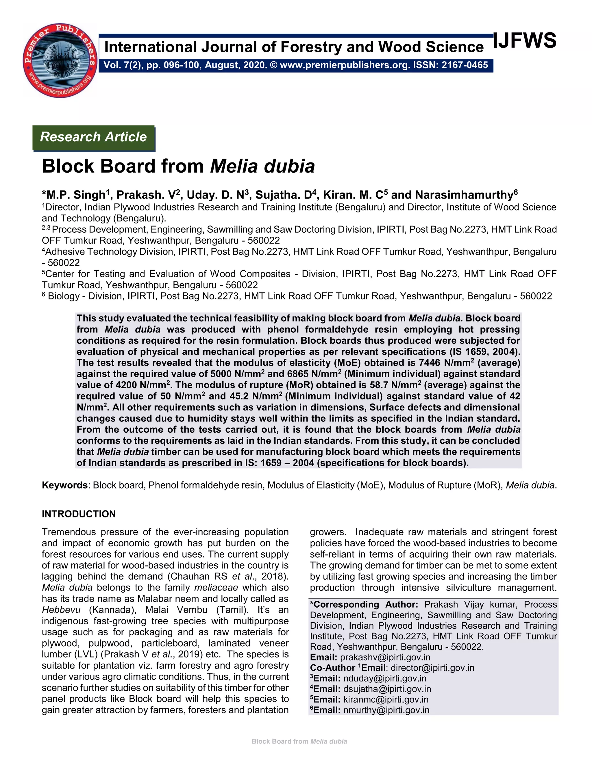 Block Board from Melia dubia | PDF