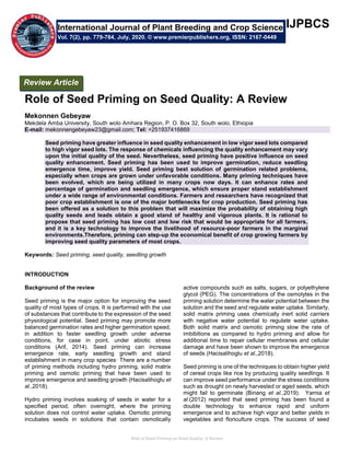 Role of Seed Priming on Seed Quality: A Review | PDF | Agriculture | Industries