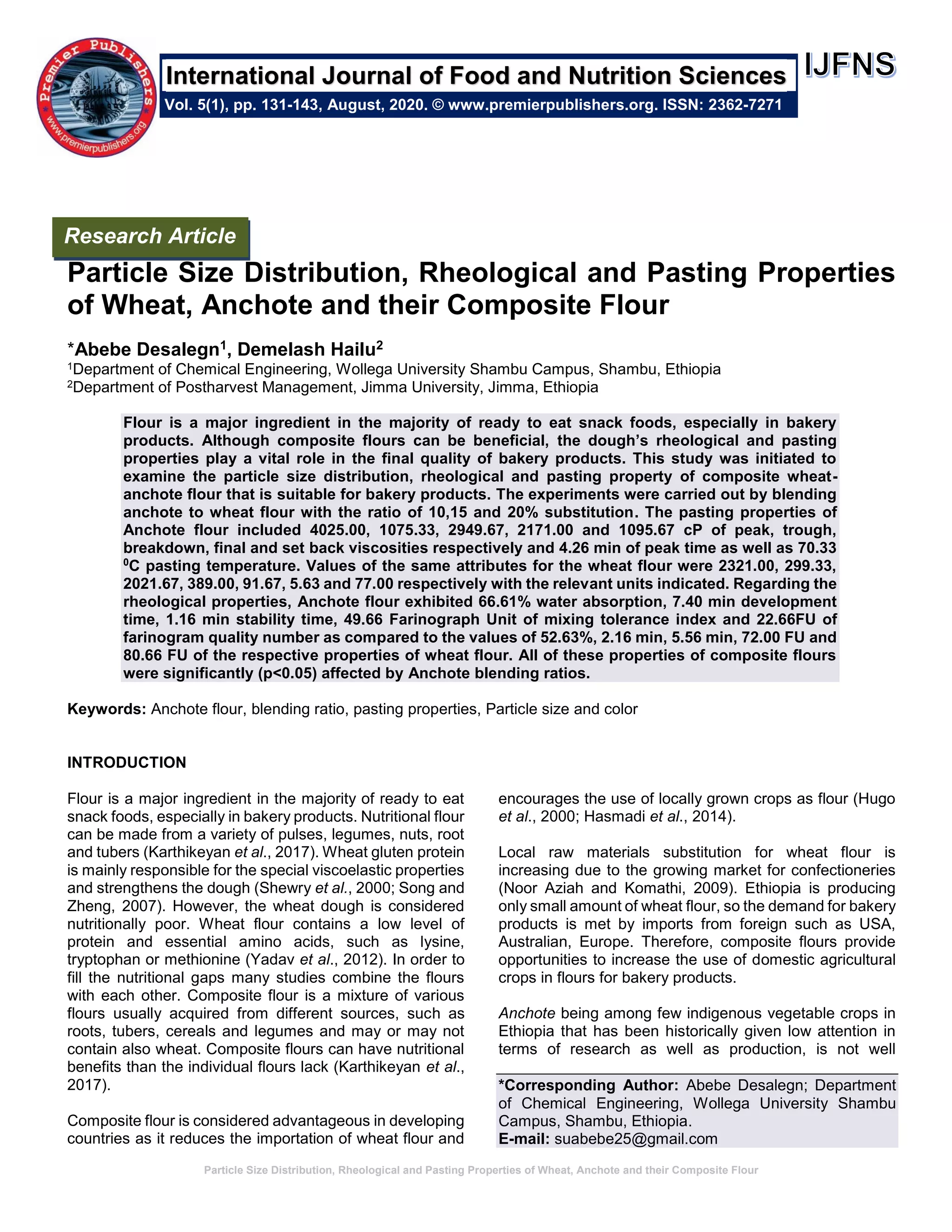 Particle Size Distribution, Rheological and Pasting Properties of Wheat ...