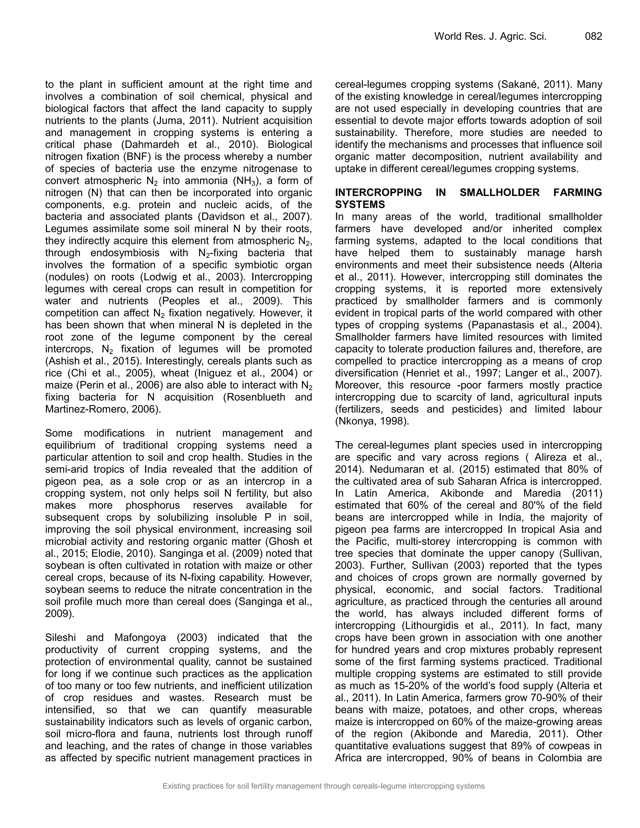 Existing practices for soil fertility management through cereals-legume ...
